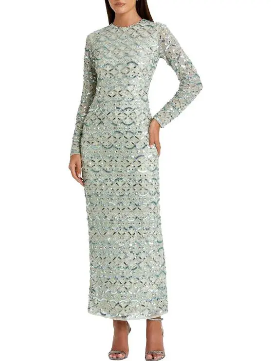 Mac Duggal Embellished Long Sleeve Gown - Jade