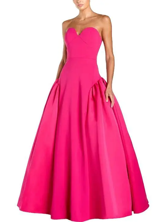 Mac Duggal Strapless Sweetheart Gown With Satin Skirt - Hot Pink
