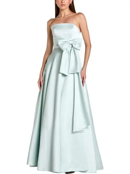 Mac Duggal Strapless Satin Ballgown With Bow - Seafoam