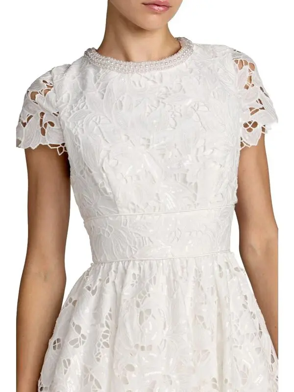 Mac Duggal Lace Embellished A-line Midi Dress - Ivory