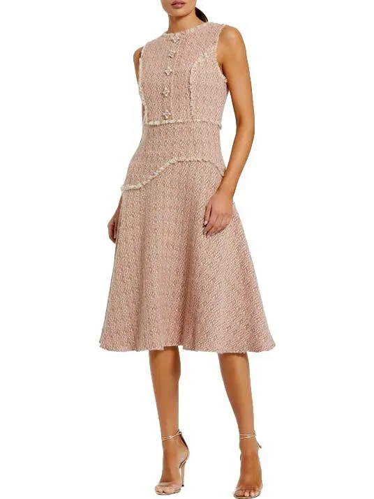 Mac Duggal Boucle Sleeveless Button-up Midi Dress - Blush Gold