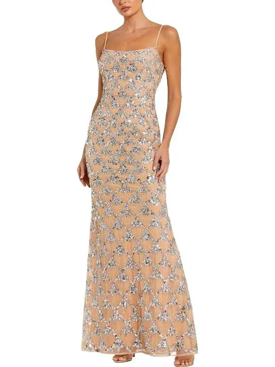 Mac Duggal Sleeveless Rhinestone Embellished Gown - Silver