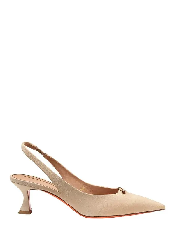 Santoni Suede Slingback With Spool Heel - Natural