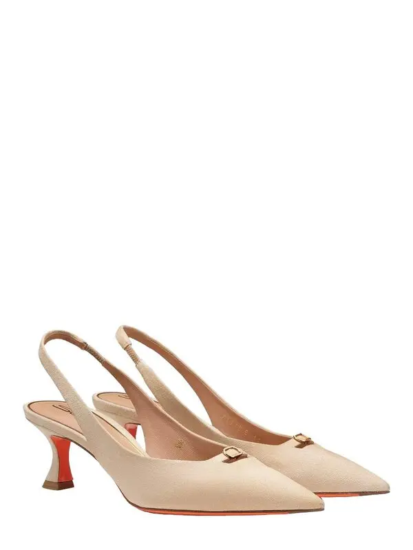 Santoni Suede Slingback With Spool Heel - Natural