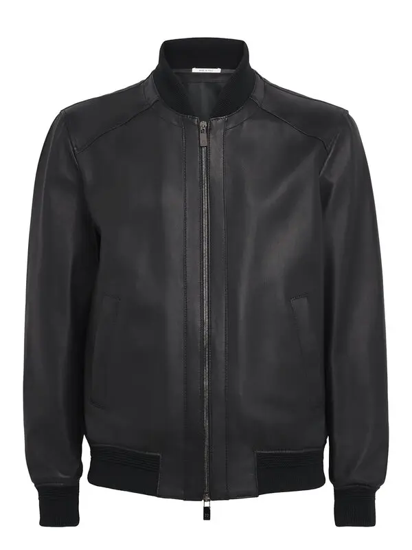 Pal Zileri Leather Bomber Jacket - Black