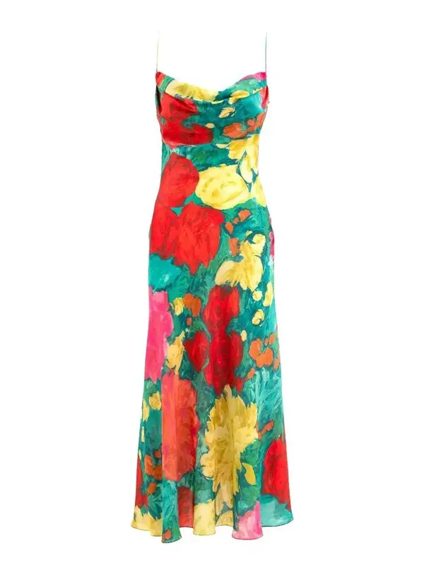 Balmain Floral Cowl-neck Midi Dress - Green