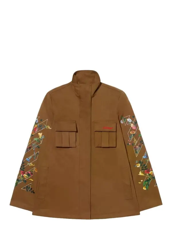 Off-White Floral Twill Jacket - Brown