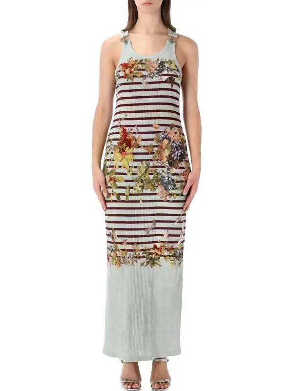 Jean Paul Gaultier Striped Floral-print Dress - Neutrals