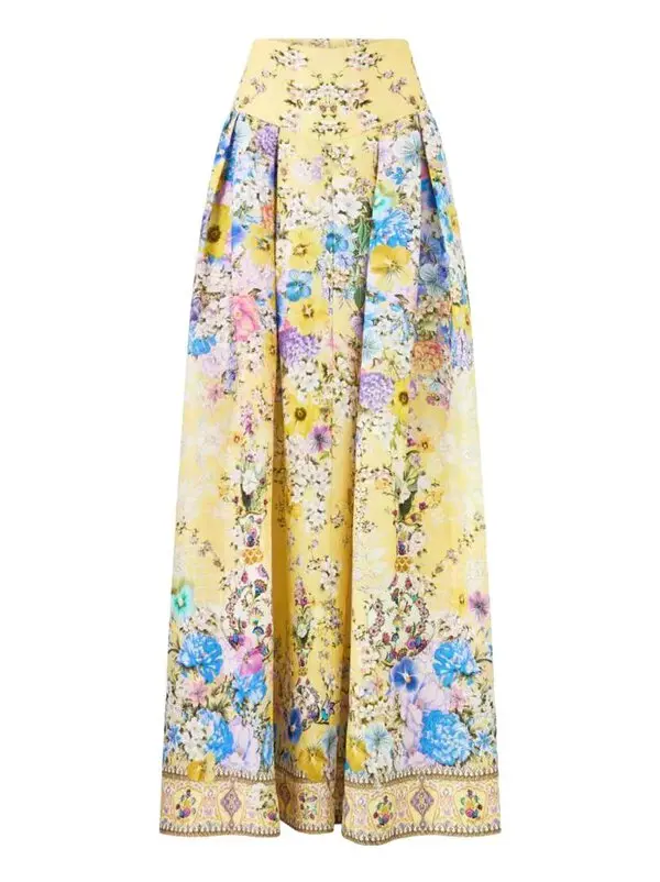 Camilla Floral Print High-waisted Skirt - Yellow
