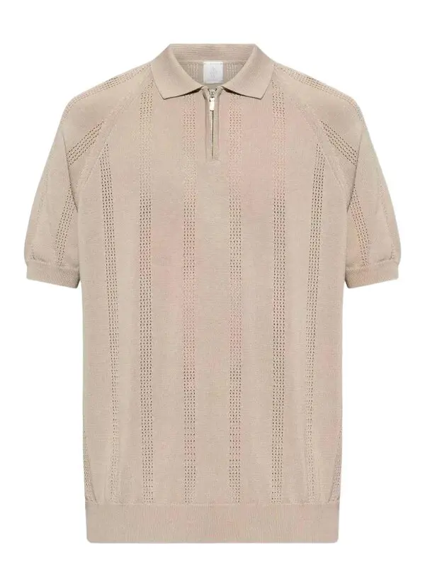 Eleventy Zip Striped Knitted Polo Shirt - Neutrals