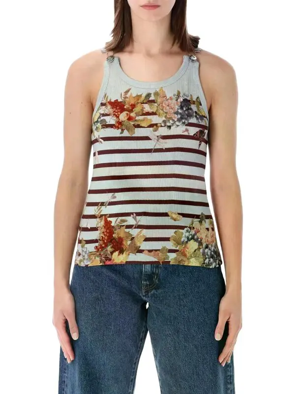 Jean Paul Gaultier Ribbed Floral Tank Top - Blue