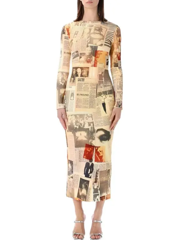 Jean Paul Gaultier Rib Journal Midi Dress - Neutrals