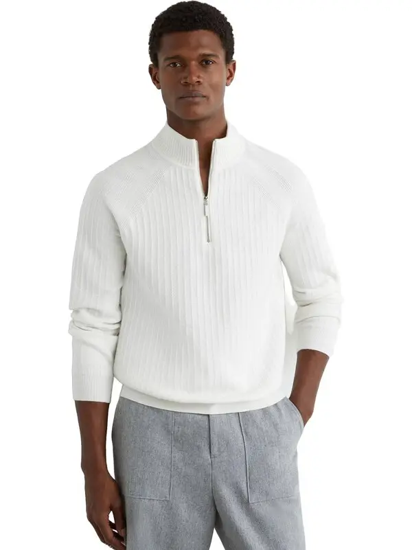 REISS Aldershot Textured-knit Half-zip Jumper With Wool - White