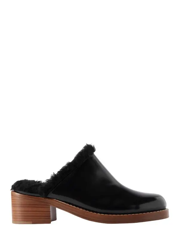 Gabriela Hearst Armin Faux Fur-lined Glossed-leather Mules - Black