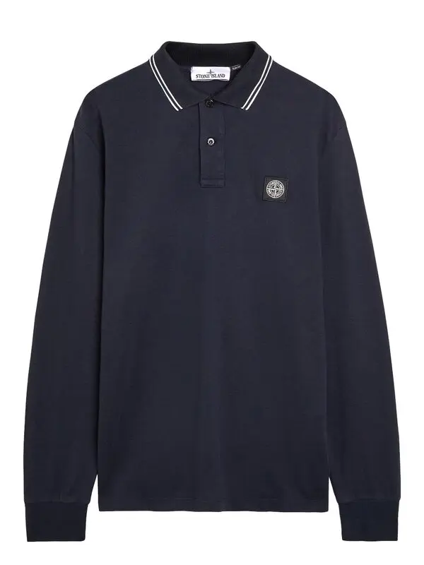 Stone Island Logo-appliquéd Piqué Stretch-cotton Polo Shirt - Navy