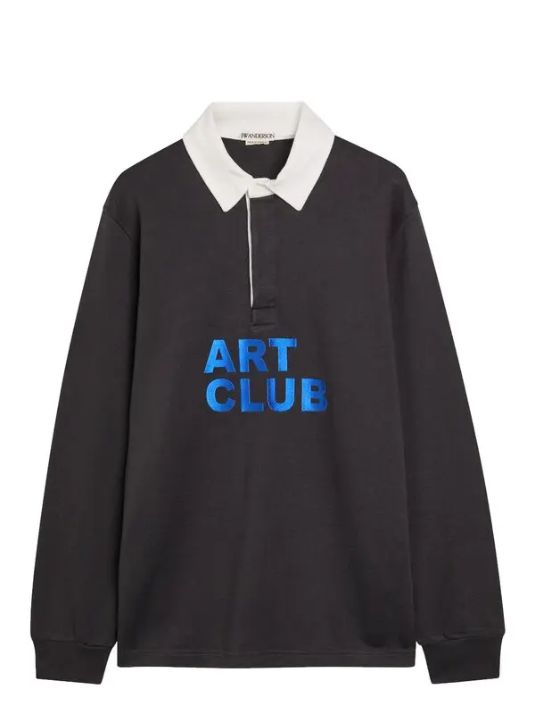 JW Anderson Art Club Embroidered Cotton Polo Shirt - Black