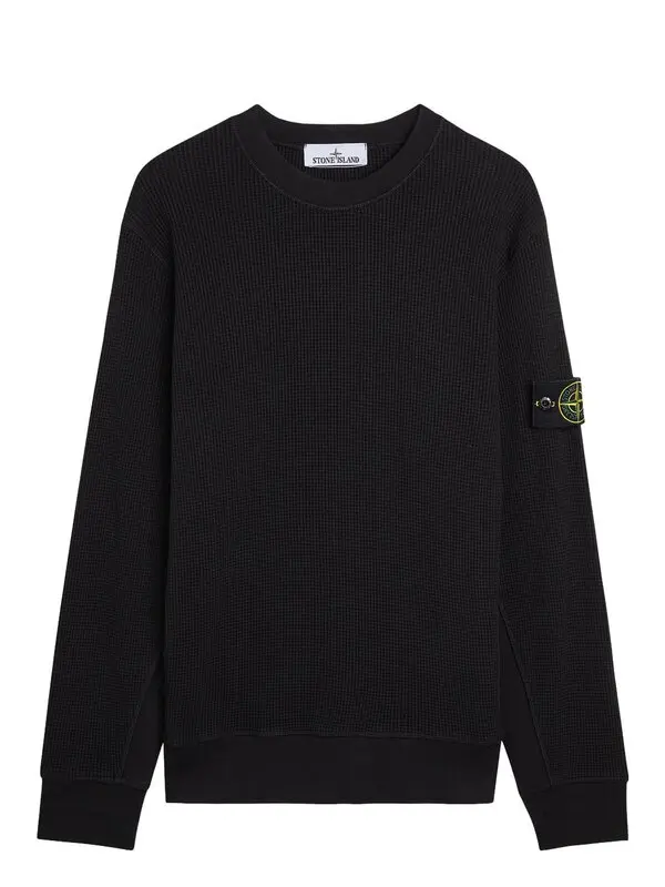 Stone Island Waffle Knit Cotton Jumper - Black