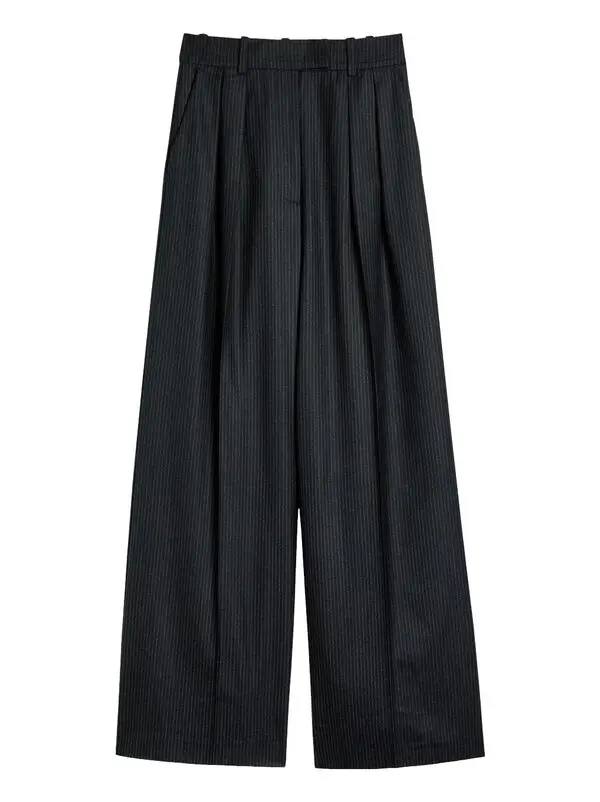 ANINE BING Lou Pinstriped Wide-leg Trousers - Black And White