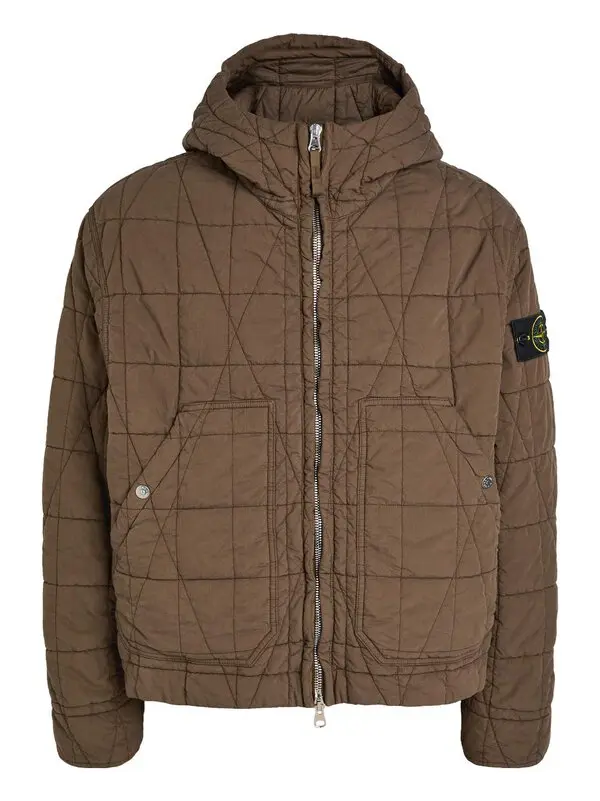 Stone Island Quilted Hooded Cotton-blend Poplin Jacket - Burgundy