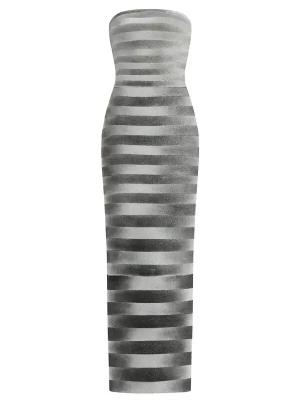 Herve Leger Striped Strapless Dress - Grey