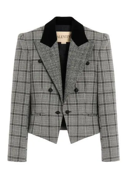 Valentino Garavani Check Patterned Wool Jacket - Grey