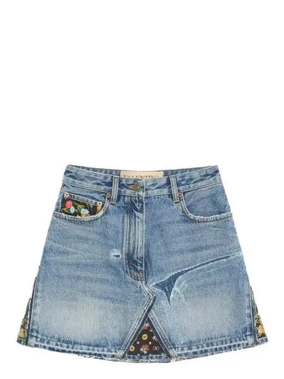 Valentino Garavani Mini Denim Skirt With Inserts - Blue