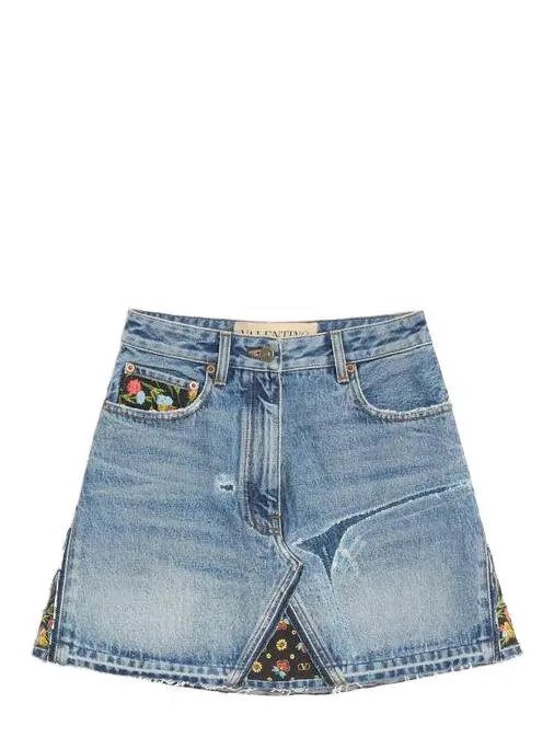 Valentino Garavani Mini Denim Skirt With Inserts - Blue