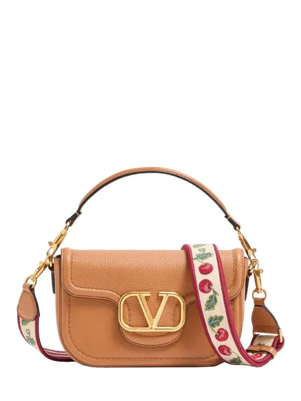 Valentino Garavani Alltime Shoulder Bag With Embroidered Strap - Almond