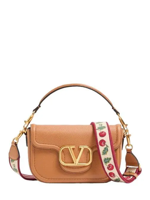 Valentino Garavani Alltime Shoulder Bag With Embroidered Strap - Almond