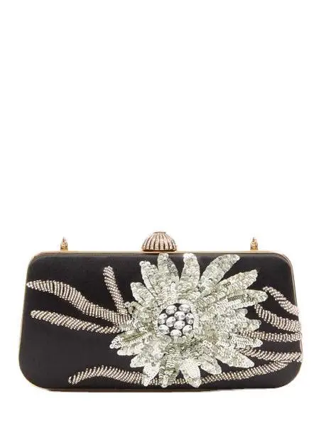 Valentino Garavani Carry Secrets Floral Embroidered Minaudiere - Black/crystal