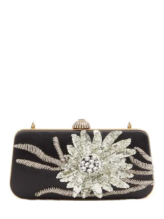 Valentino Garavani Carry Secrets Floral Embroidered Minaudiere - Black/crystal
