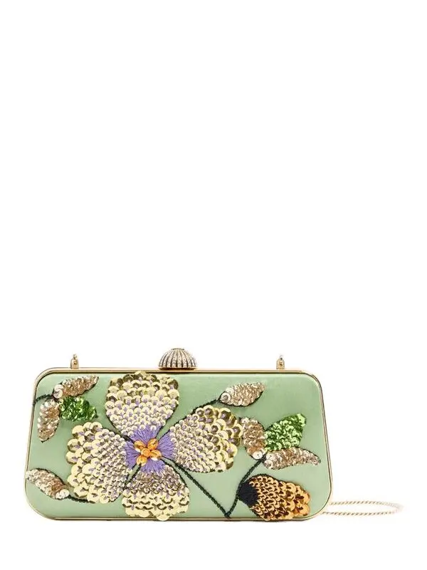 Valentino Garavani Carry Secrets Floral Embroidered Minaudiere - Green