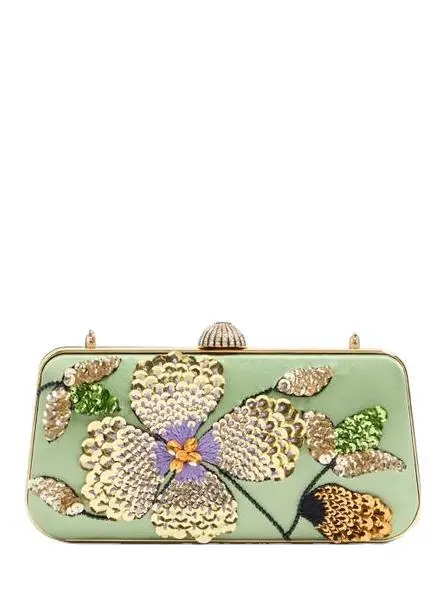 Valentino Garavani Carry Secrets Floral Embroidered Minaudiere - Green