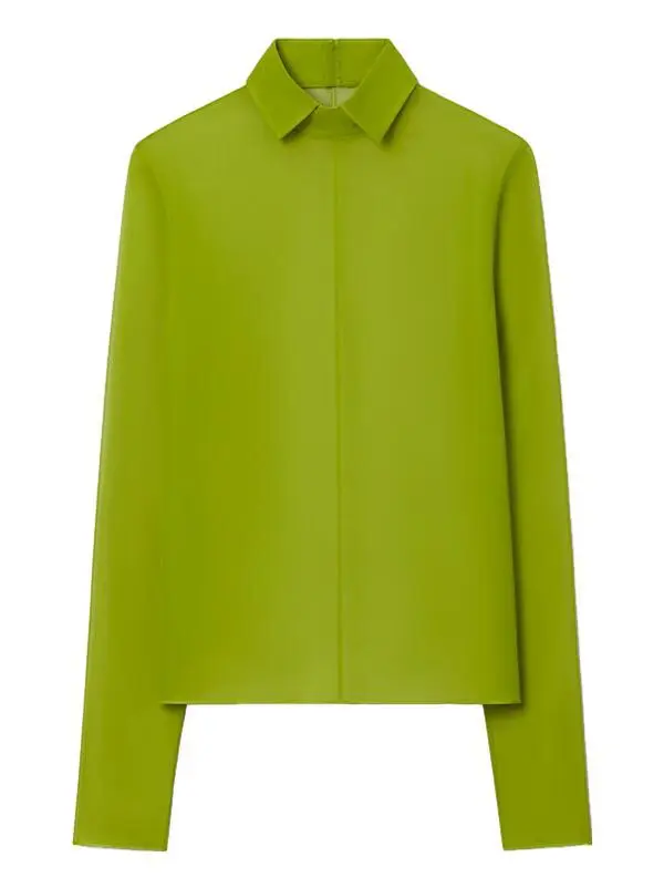 Tory Burch Silk Collared Top - Leaf Green
