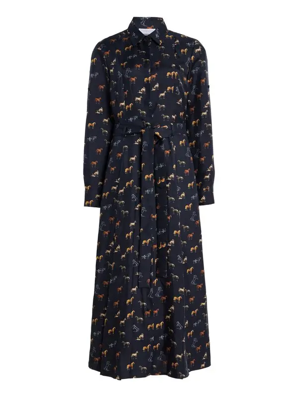 Gabriela Hearst Galway Maxi Shirtdress In Printed Silk Twill - Dark Navy Multi