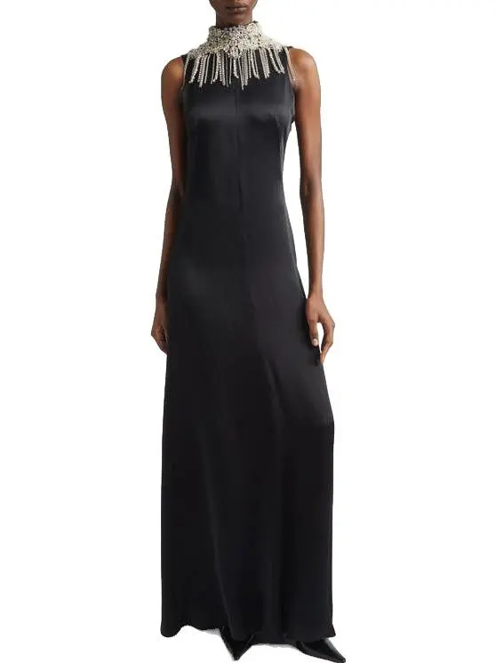 Alexander McQueen Chain Mail Open Back Satin Gown - Black