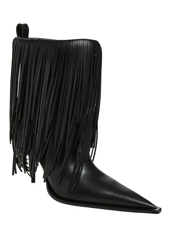 Balenciaga Avenue Fringe Pointed Toe Boots - Black