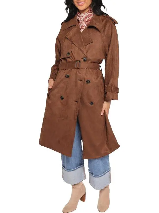 PETAL & PUP Faux Suede Trench Coat - Brown