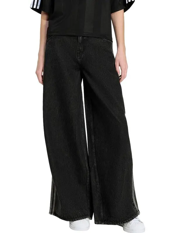 Adidas Originals By Alexander Wang Firebird 3-stripes Wide Leg Jeans - True Black Denim
