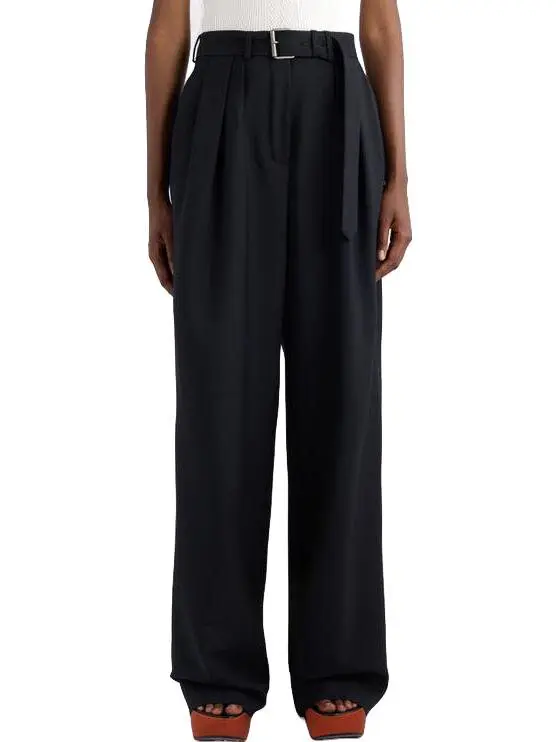 Dries Van Noten Peaches Belted Pleated Wide-leg Wool & Mohair Trousers - Black