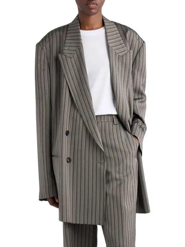 Dries Van Noten Bliss Stripe Double-breasted Blazer - Grey