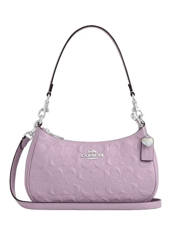 COACH® Teri Shoulder Bag In Signature Leather With Heart Charm - Patent Leather/silver/light Violet