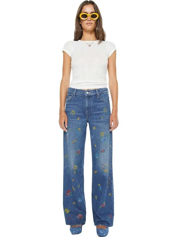 MOTHER The Rerun Zip Sneak Field Of Flowers Jeans - Red