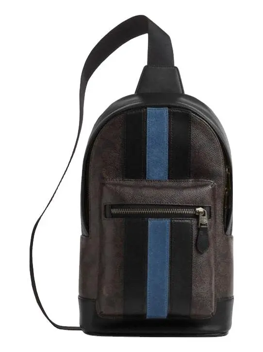 COACH® West Pack In Signature Canvas With Varsity Stripe - Signature Canvas/gunmetal