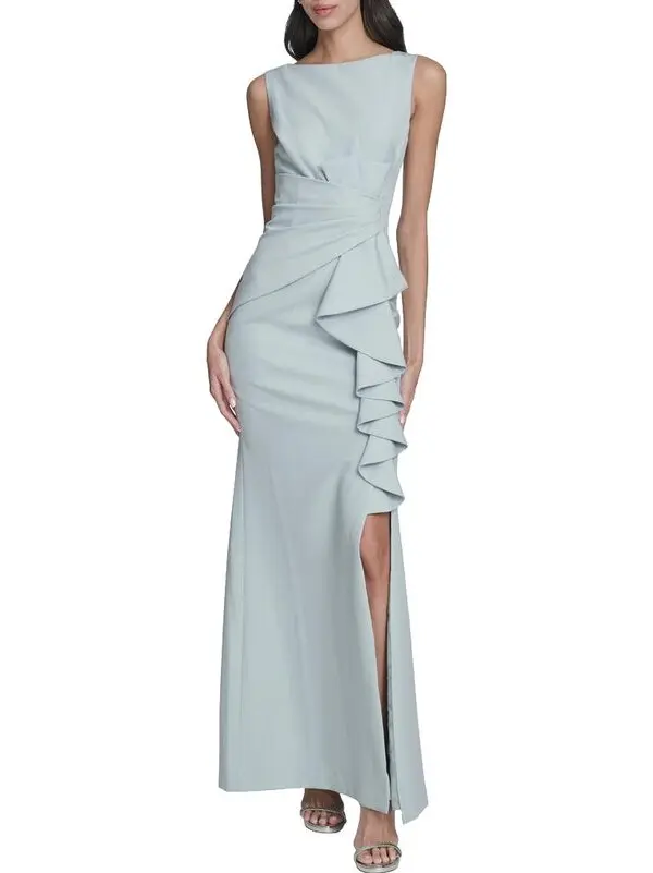 Eliza J Cascade Ruffle Sleeveless Gown - Sage