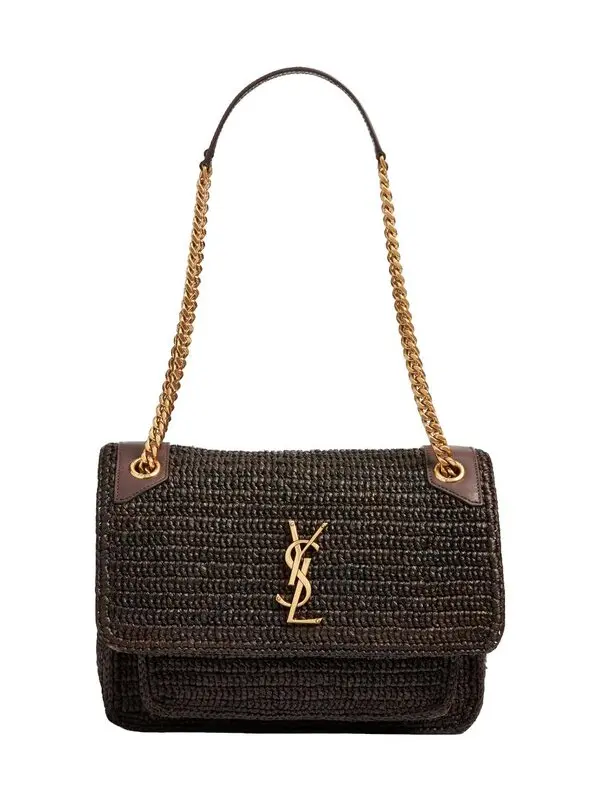 Saint Laurent Medium Niki Woven Raffia Shoulder Bag - Chocolate Truffle