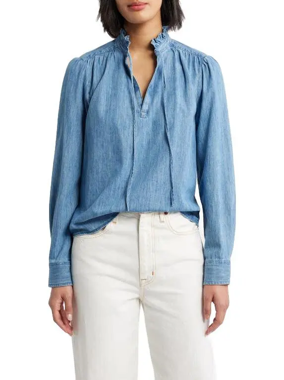 Caslon Ruffle Chambray Top - Medium Wash