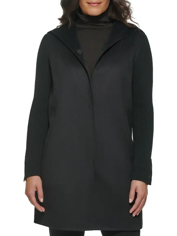 KENNETH COLE Double Face Wool-blend Hooded Coat - Black