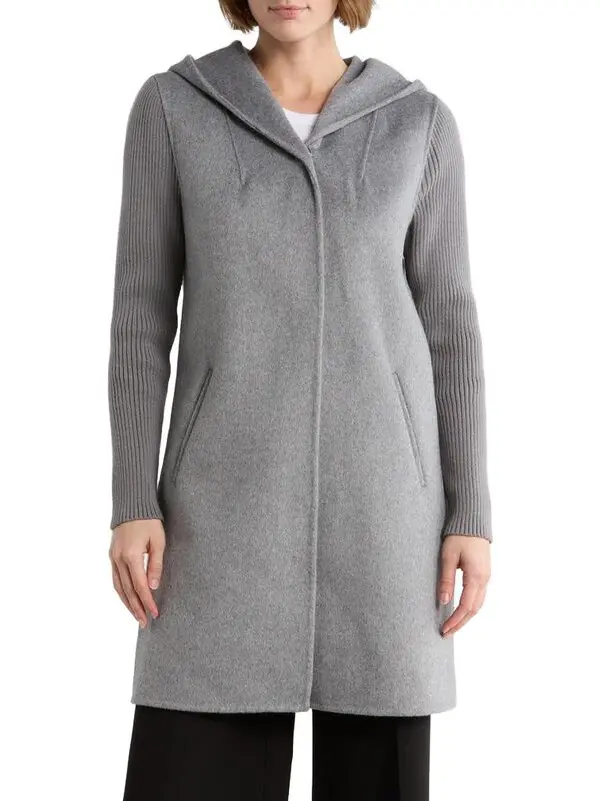 KENNETH COLE Double Face Wool-blend Hooded Coat - Grey