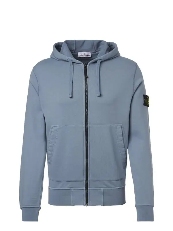 Stone Island Cotton Jersey Zip-up Hoodie - Blue